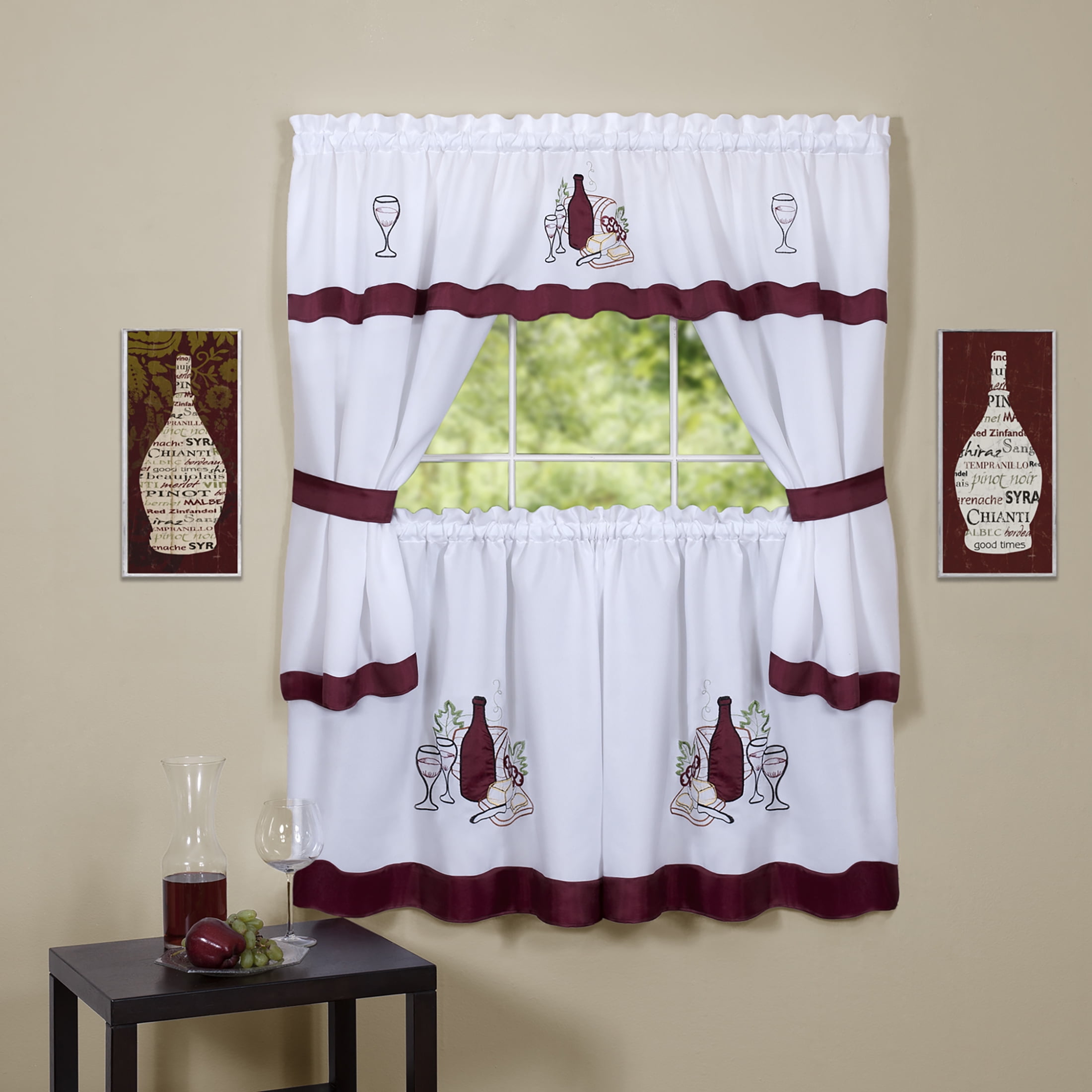 PowerSellerUSA 5-Piece Embellished Kitchen Curtain Cottage Set, Tier ...