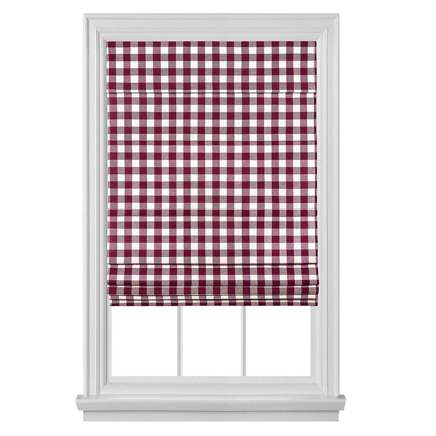 PowerSellerUSA Cordless Buffalo Plaid Curtains, Roman Shades for ...