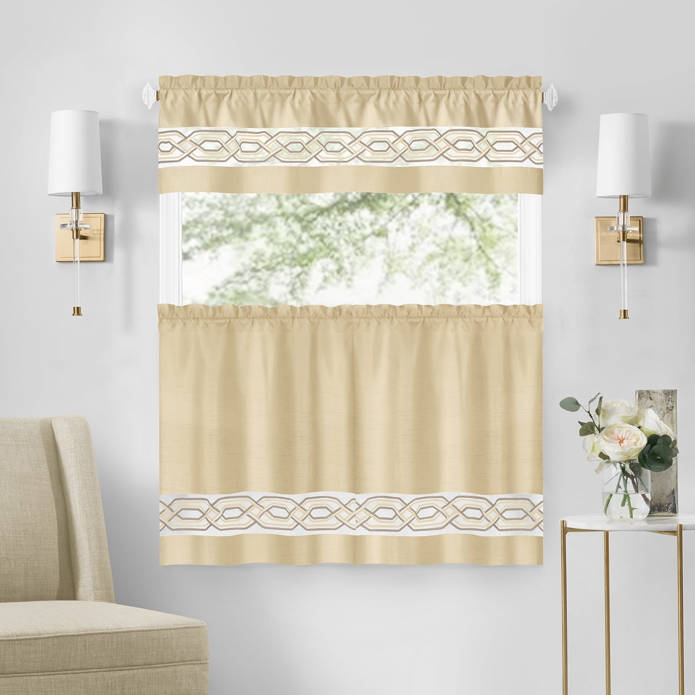 PowerSellerUSA Crisp & Clean Minimalist Two-Tone Window Curtain Set ...