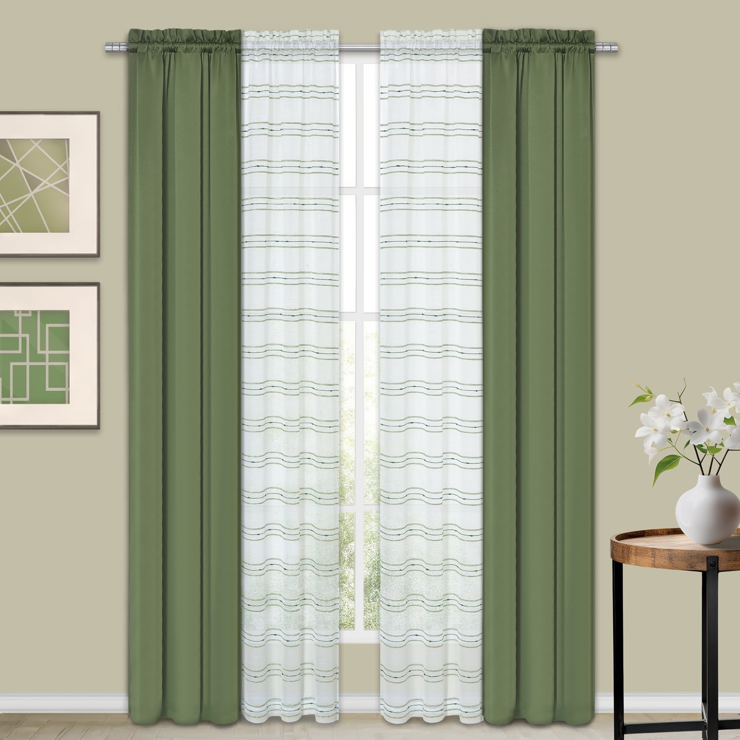 PowerSellerUSA Tribeca 4 Piece Rod Pocket Window Curtain with Sheer ...