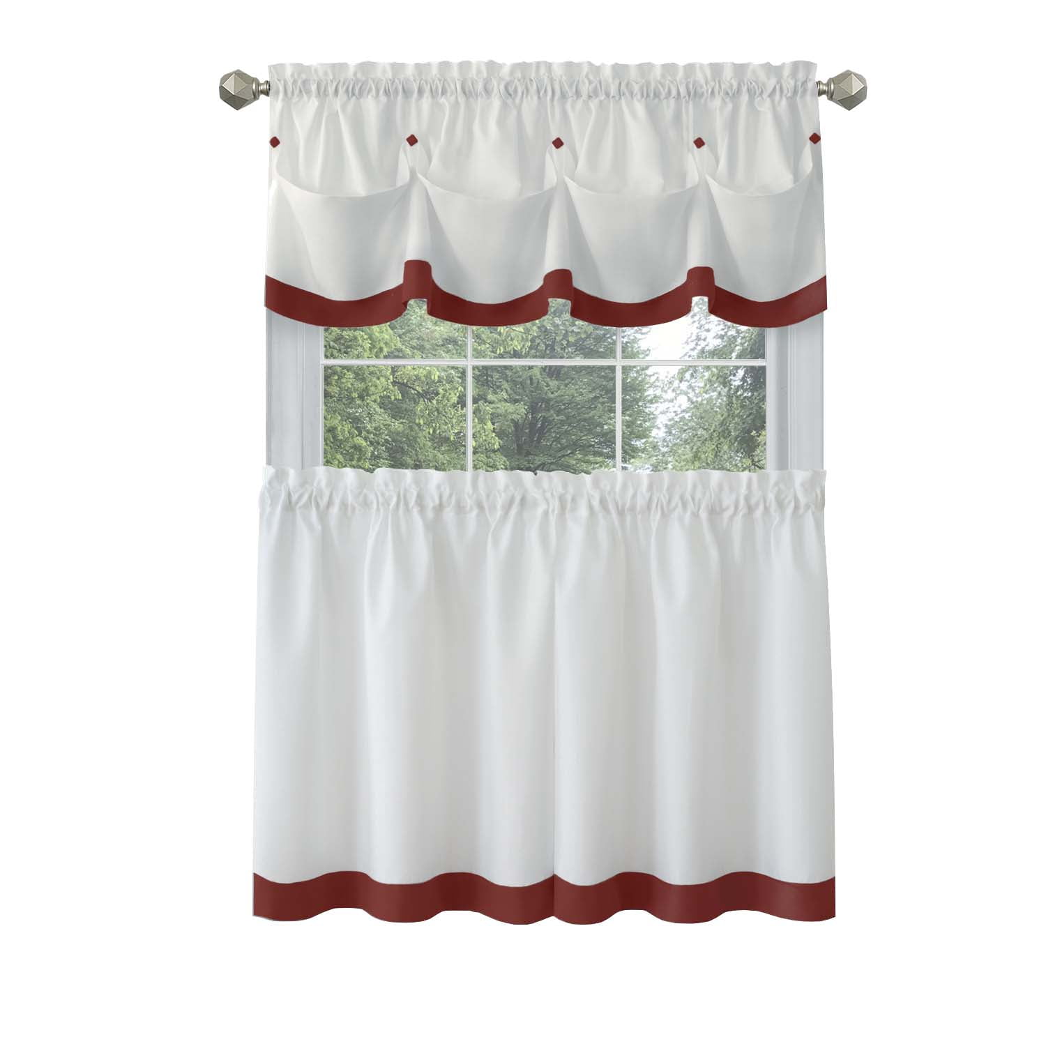 PowerSellerUSA Two-Tone Tier and Valance Kitchen Curtains Set, Valances ...