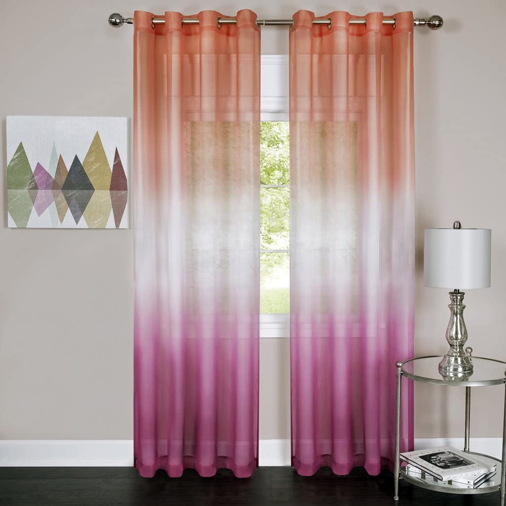 PowerSellerUSA Window Panel Curtain Rainbow Multi-Color Semi-Sheer ...