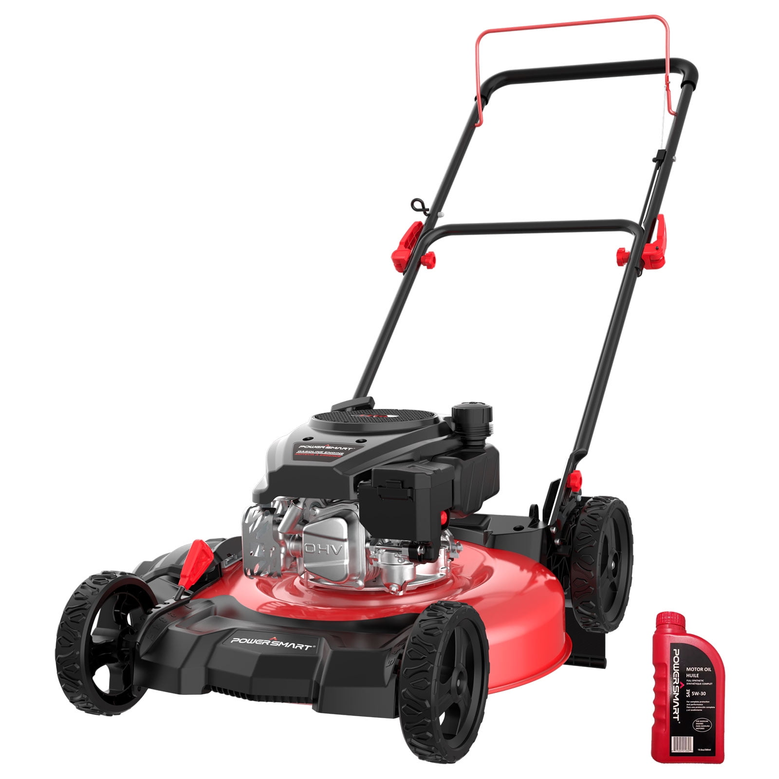 PowerSmart 21-Inch 144cc Gas Push Lawn Mower, 2-in-1 Side Discharge ...