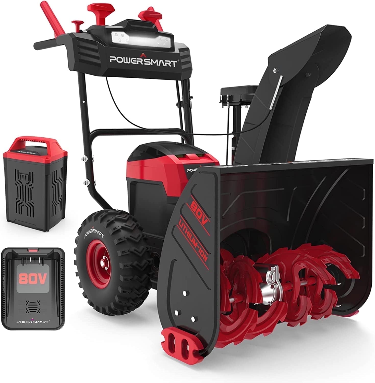 PowerSmart 24" 80V Self-Propelled Snow Blower, LED Lighting, Ergonomic ...