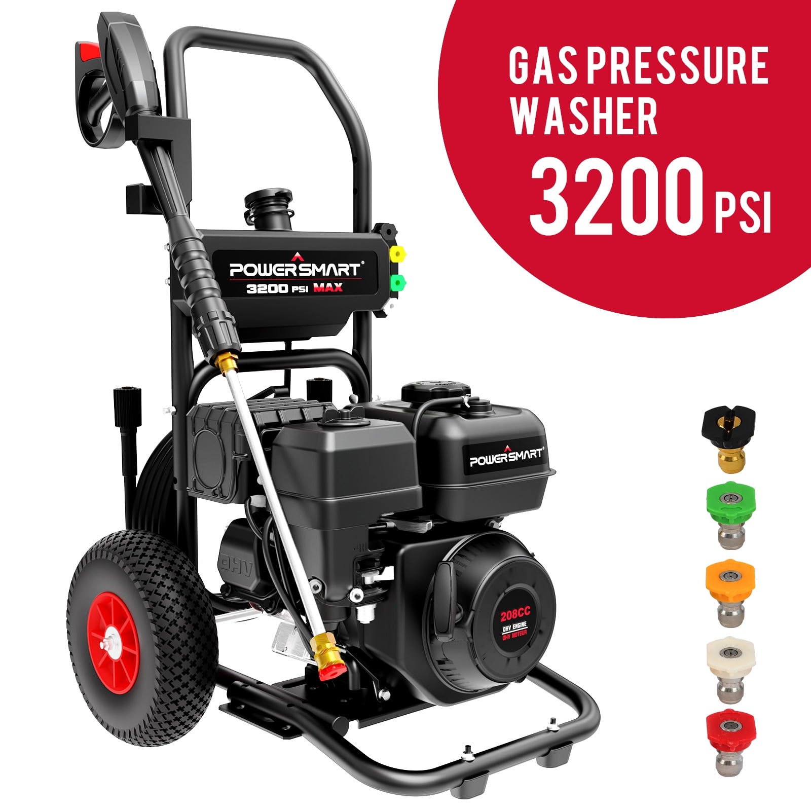 PowerSmart 3200psi Gas Pressure Washer, Frame Power, with 5 Nozzles ...
