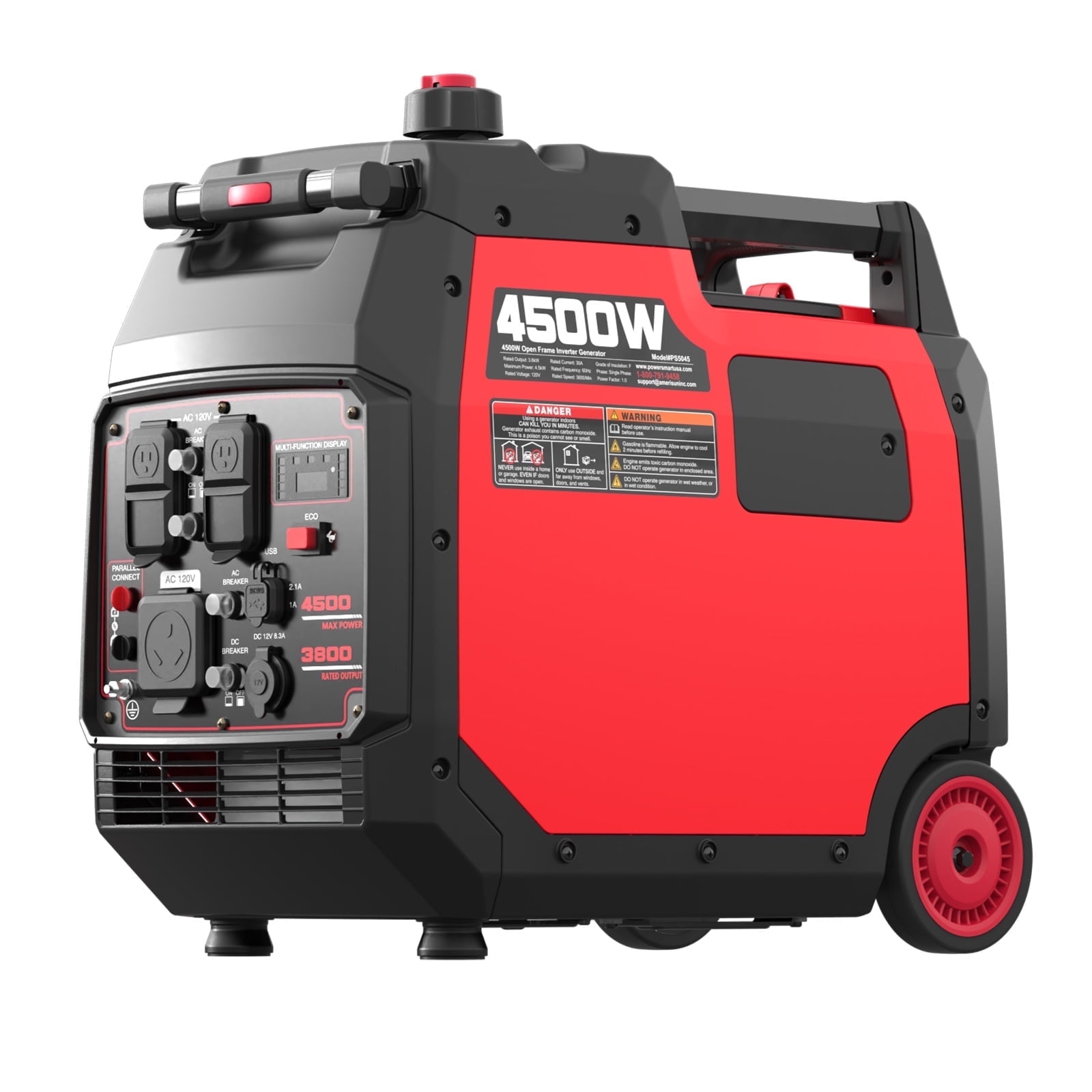 PowerSmart 4500W Gas Generator, Portable, Quiet Inverter with AC Outlet ...