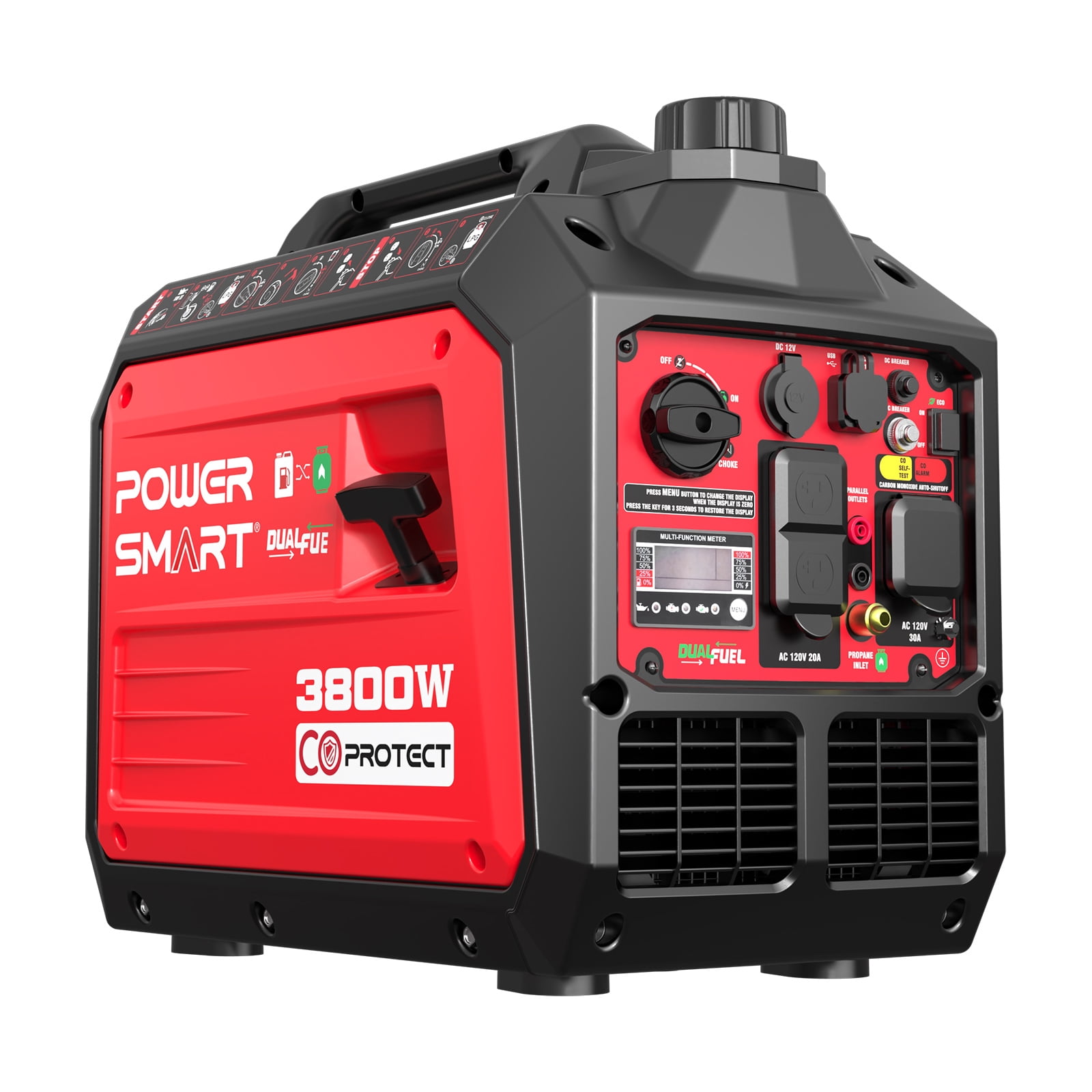 PowerSmart Portable Equipment 3800-Watt Dual Fuel Manual Start with CO ...