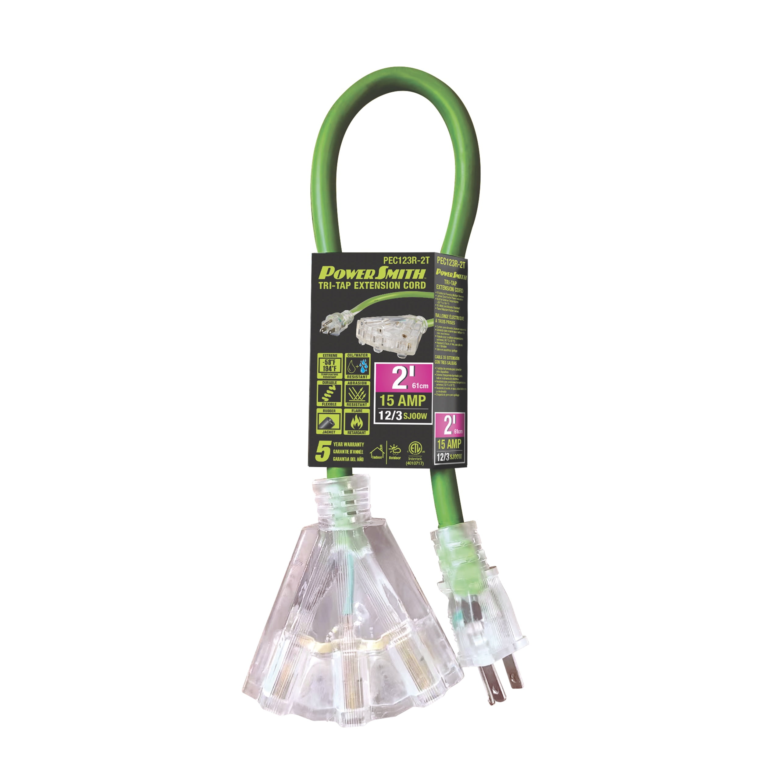PowerSmith 2 ft. 12/3 SJOOW Tri Tap Extension Cord (PEC123R-2T ...