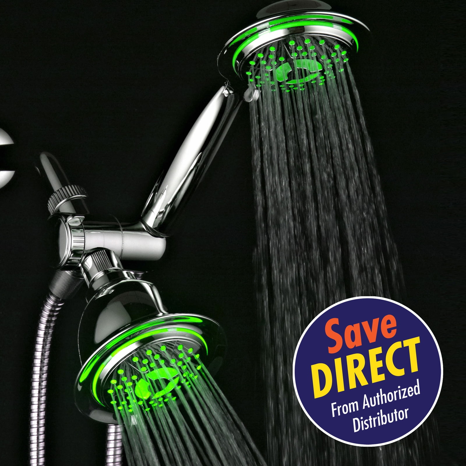 PowerSpa All-Chrome 7-Color LED Shower Head/Hand Held Shower High ...