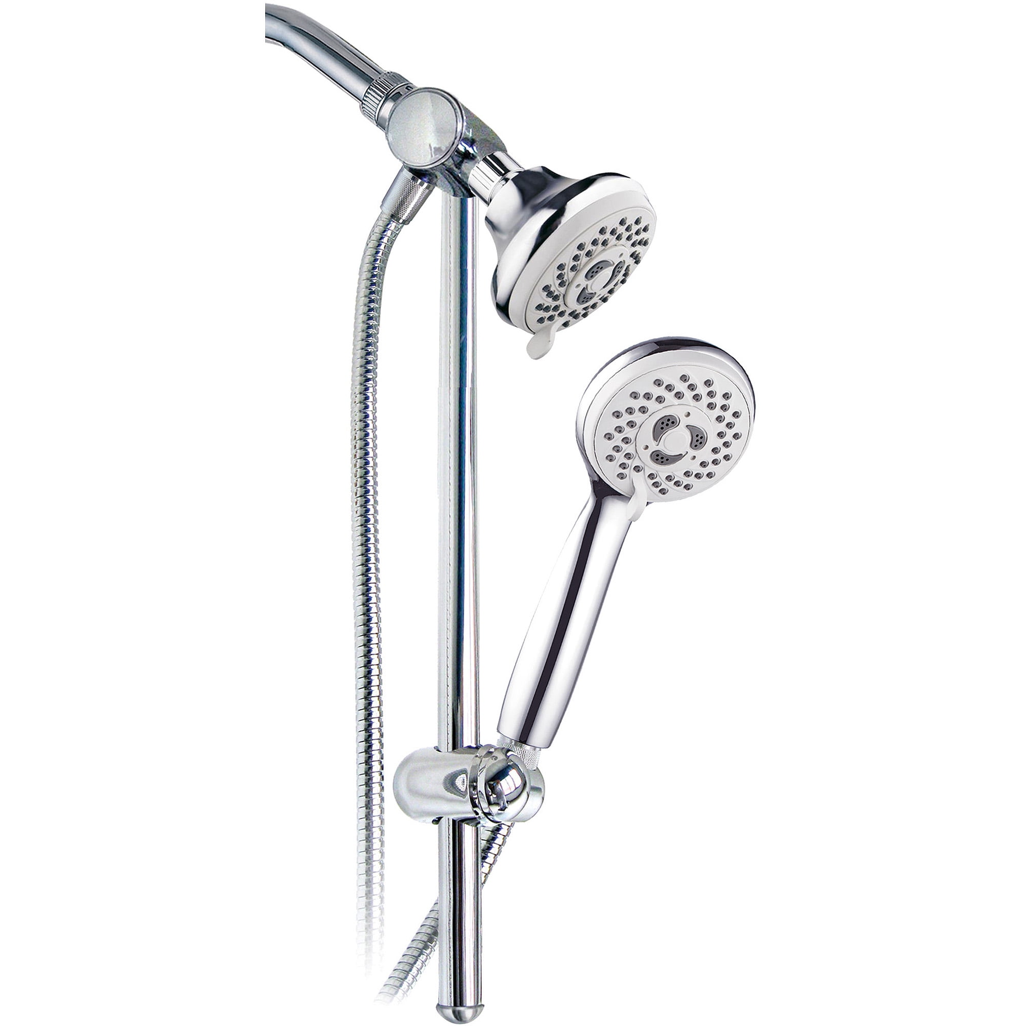 PowerSpa Drill-Free 18" Stainless Steel 3-Way Shower Slide Bar Combo ...