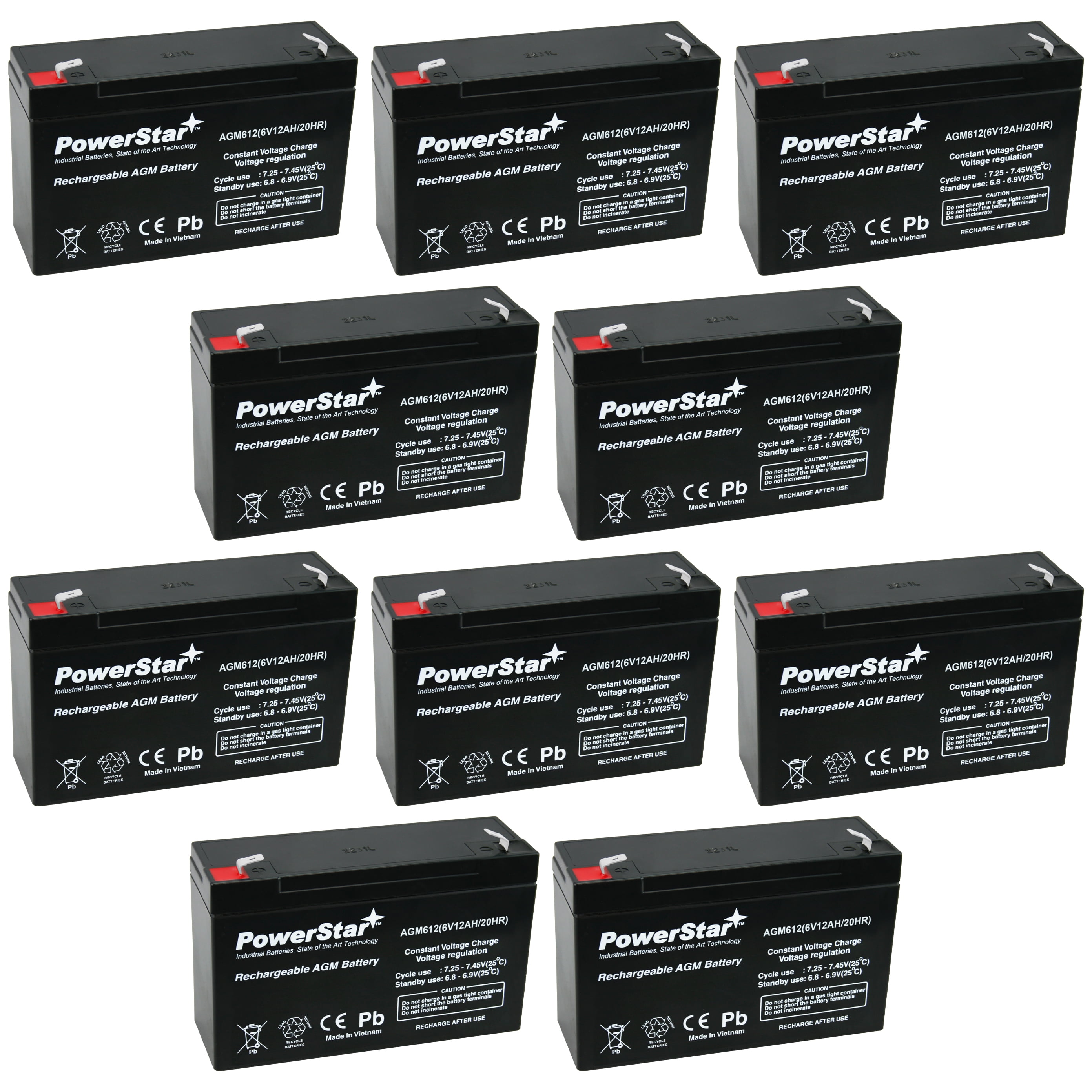 PowerStar 10 Pack - AGM612 6V 12AH SLA Electric Scooter Battery ...