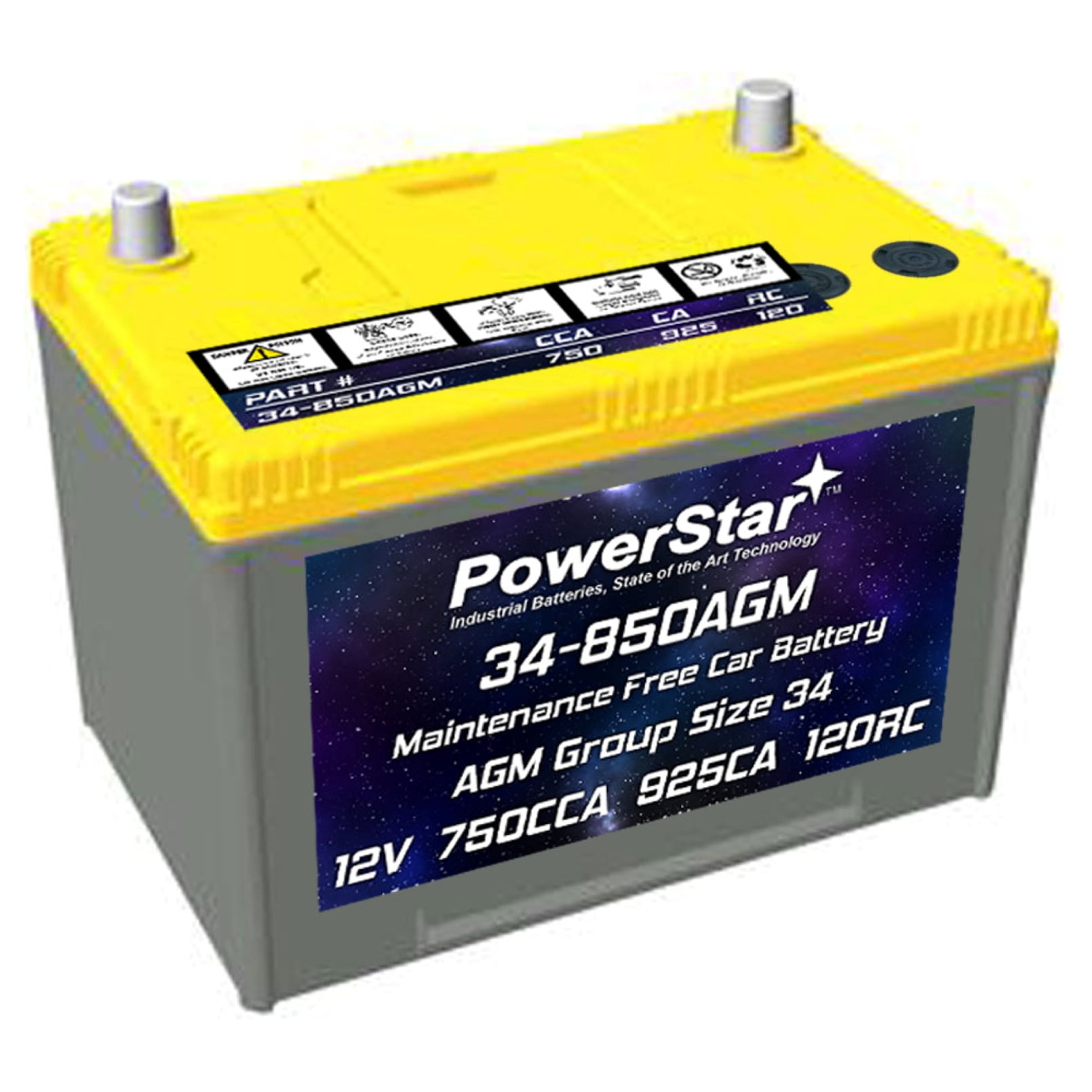 PowerStar Group 34 Automotive Starting AGM 12 Volt 120RC Battery ...