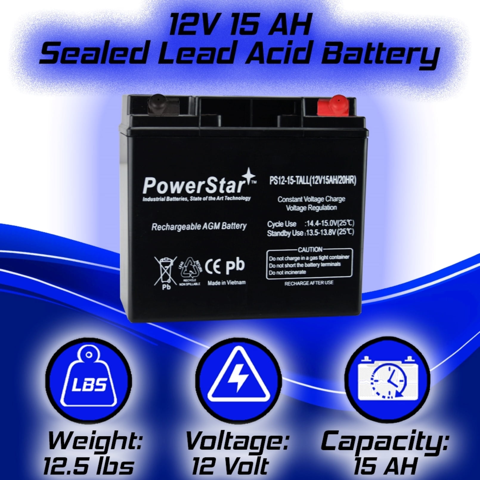 PowerStar® ML18-12 - 12V 15AH Battery Replaces NP18-12 51814 6FM17 6 ...