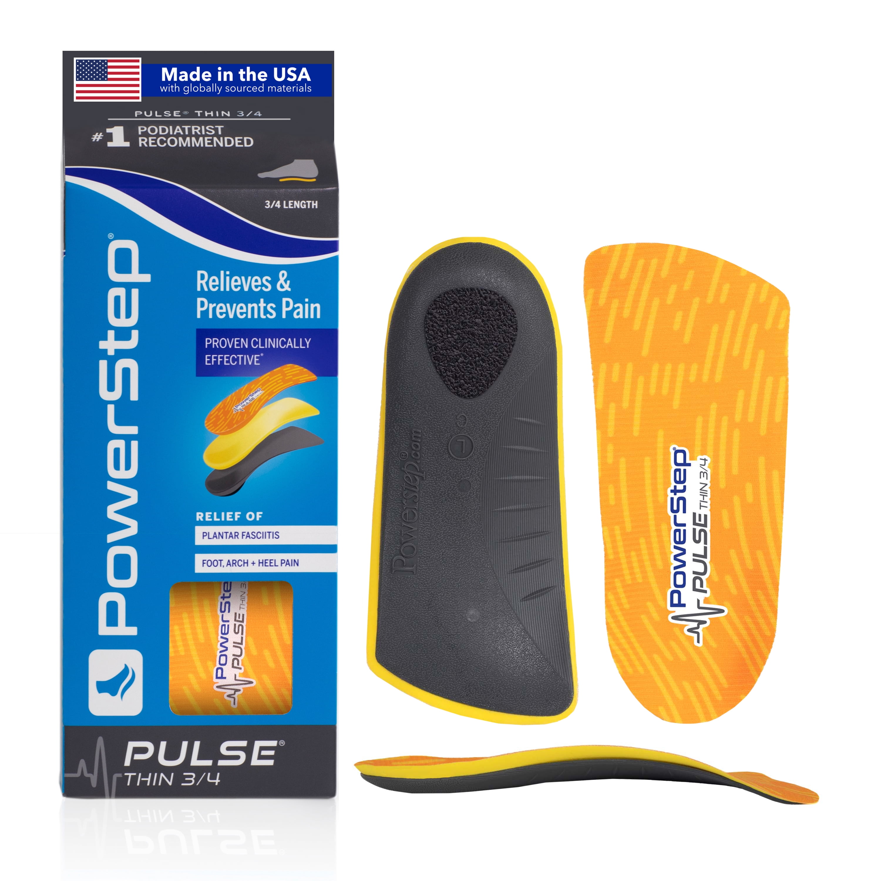 PowerStep PULSE Thin 3/4 Length Ultra-Thin Orthotic Running Shoe ...
