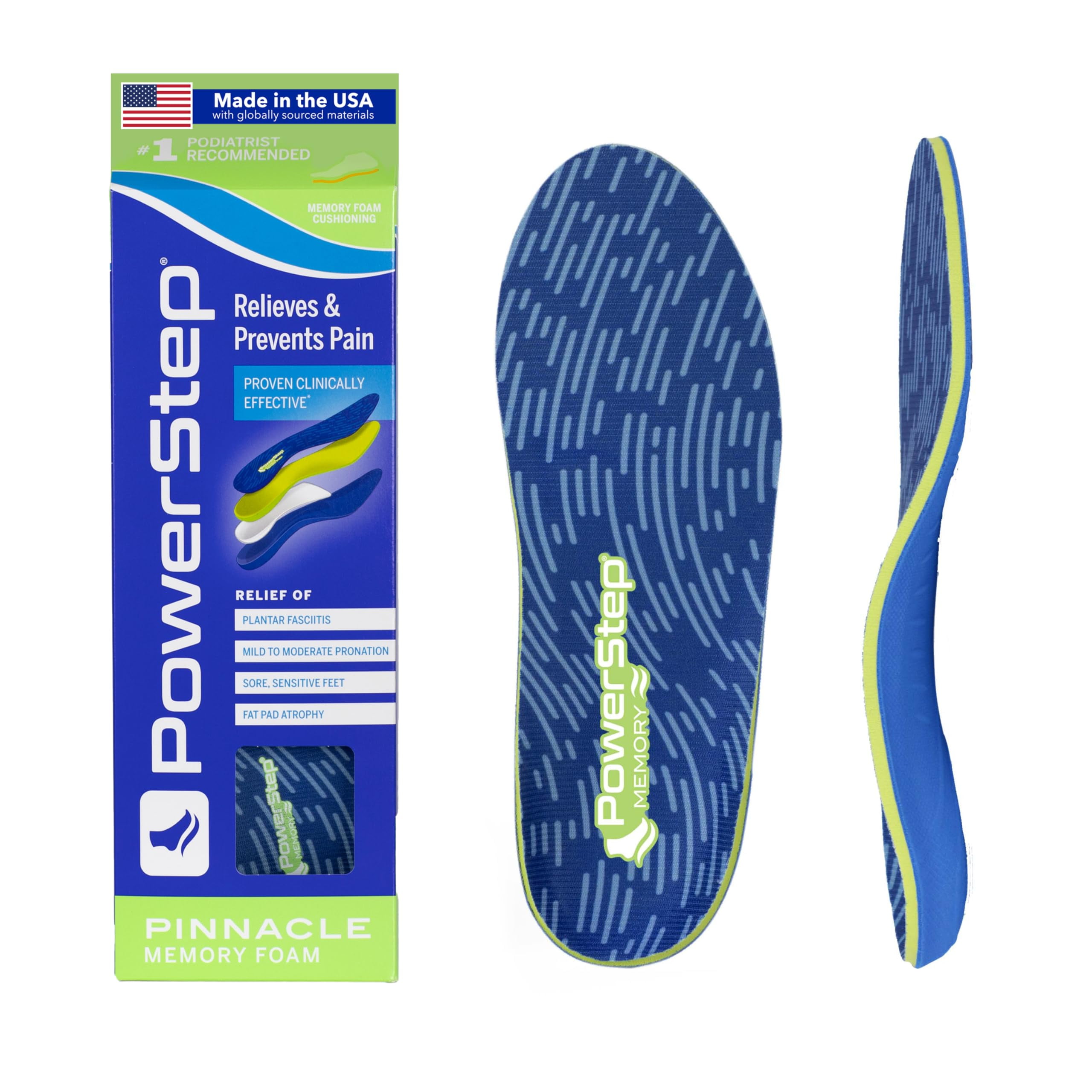 PowerStep Pinnacle Memory Foam Orthotics Insoles, Heel and Arch Support ...