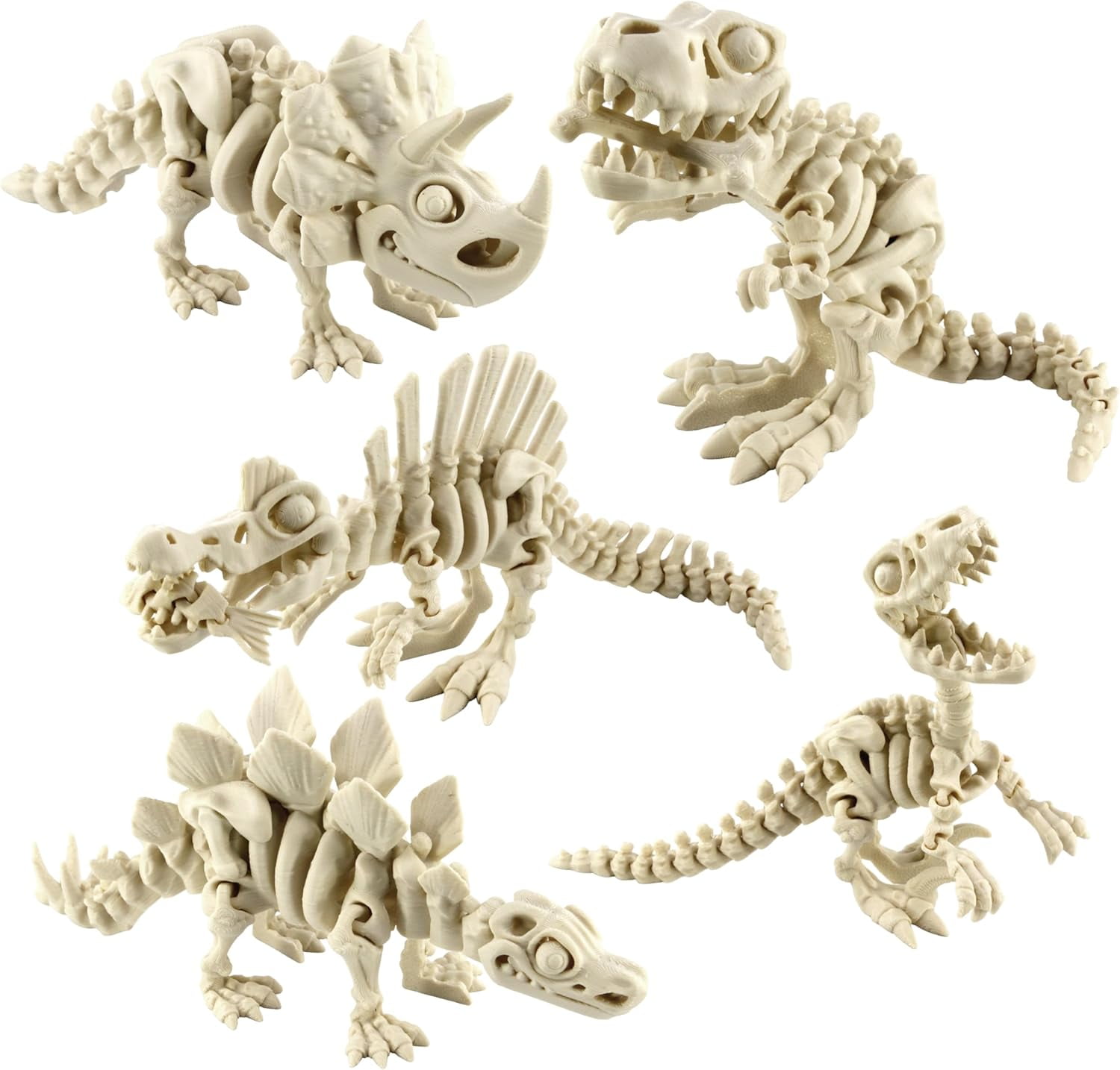 PowerTRC 5PCS 3D Printed Dinosaur Skeletons, T-Rex Triceratops ...
