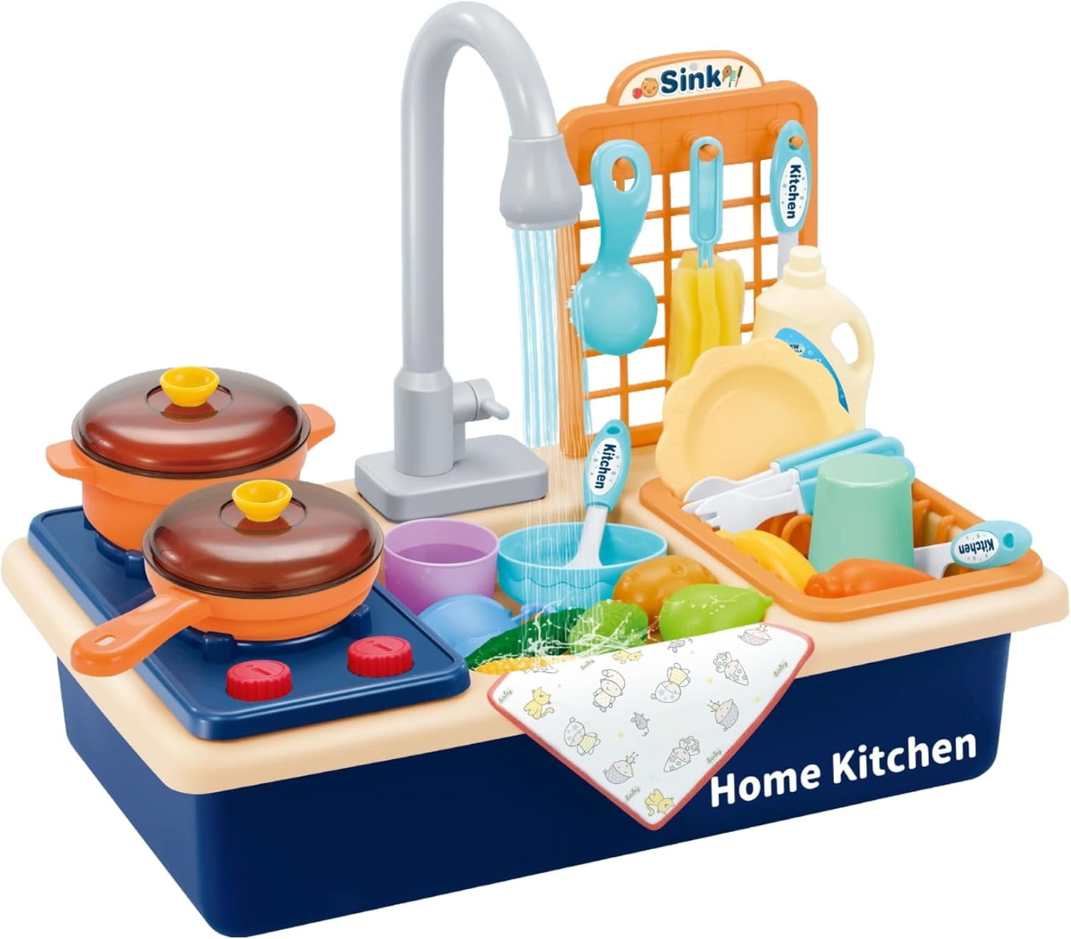 PowerTRC Pretend Kitchen Sink Play Set with Cooking Stove, Pots and ...