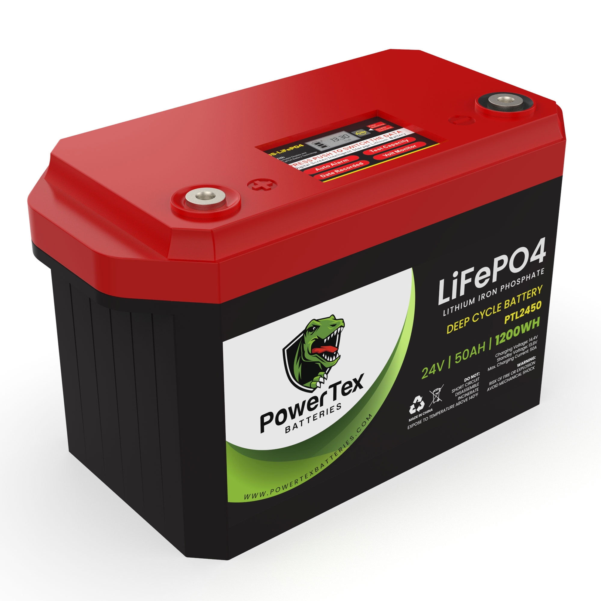 PowerTex 24V 50Ah LiFePO4 Deep Cycle Battery, LCD Display, 5-10 Year ...