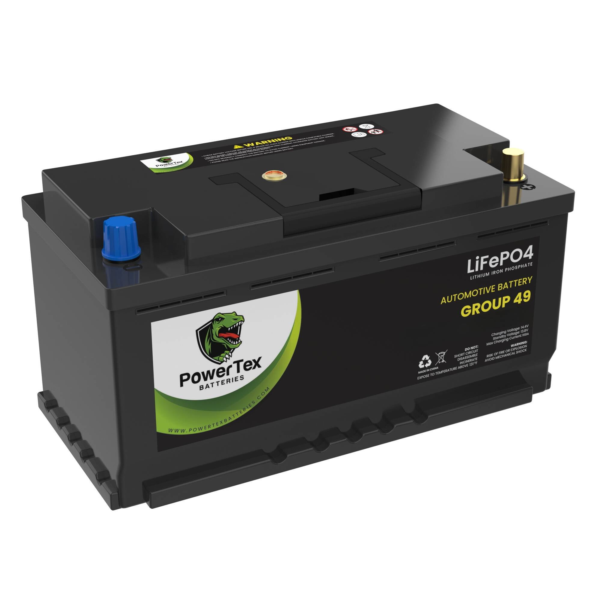 PowerTex Lithium Car Battery BCI Group 49 / H8 LiFePO4 Lithium Iron ...