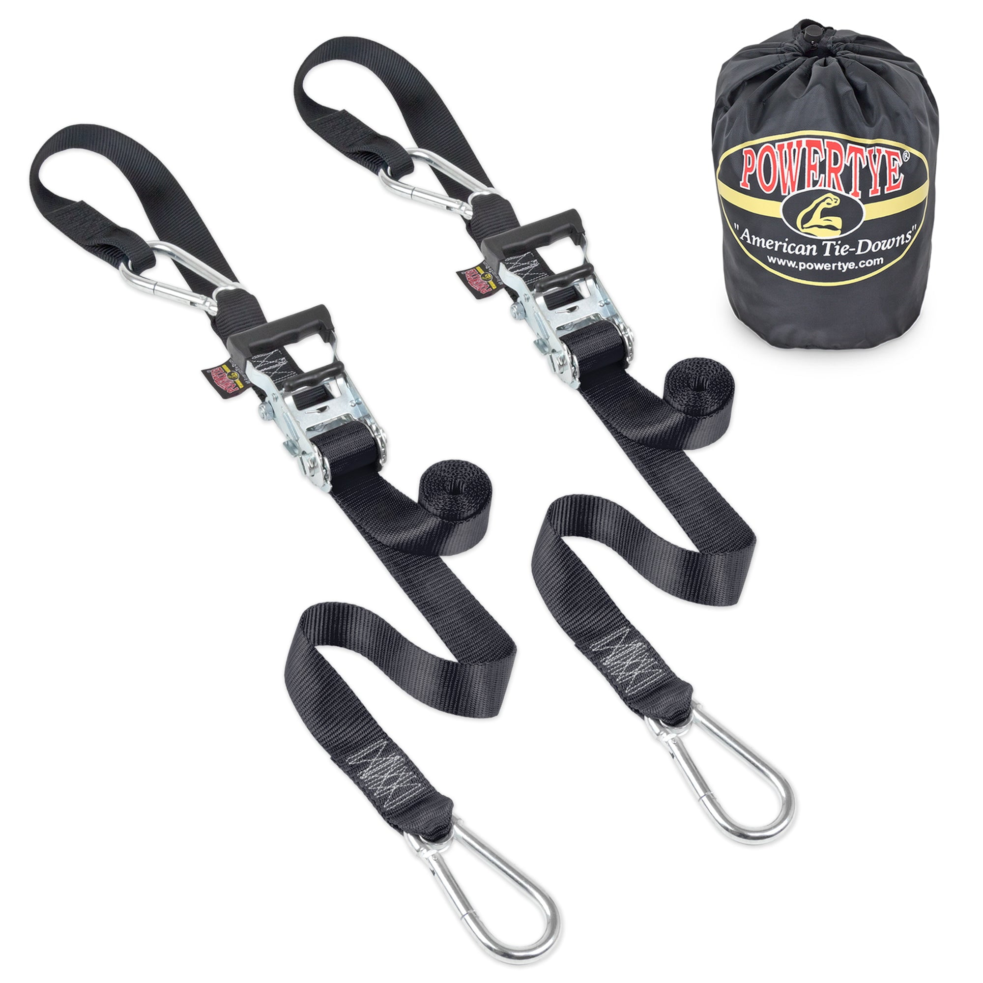 PowerTye MFG Heavy-Duty Ratchet Straps w/ Carabiner Hooks, Soft-Tye ...