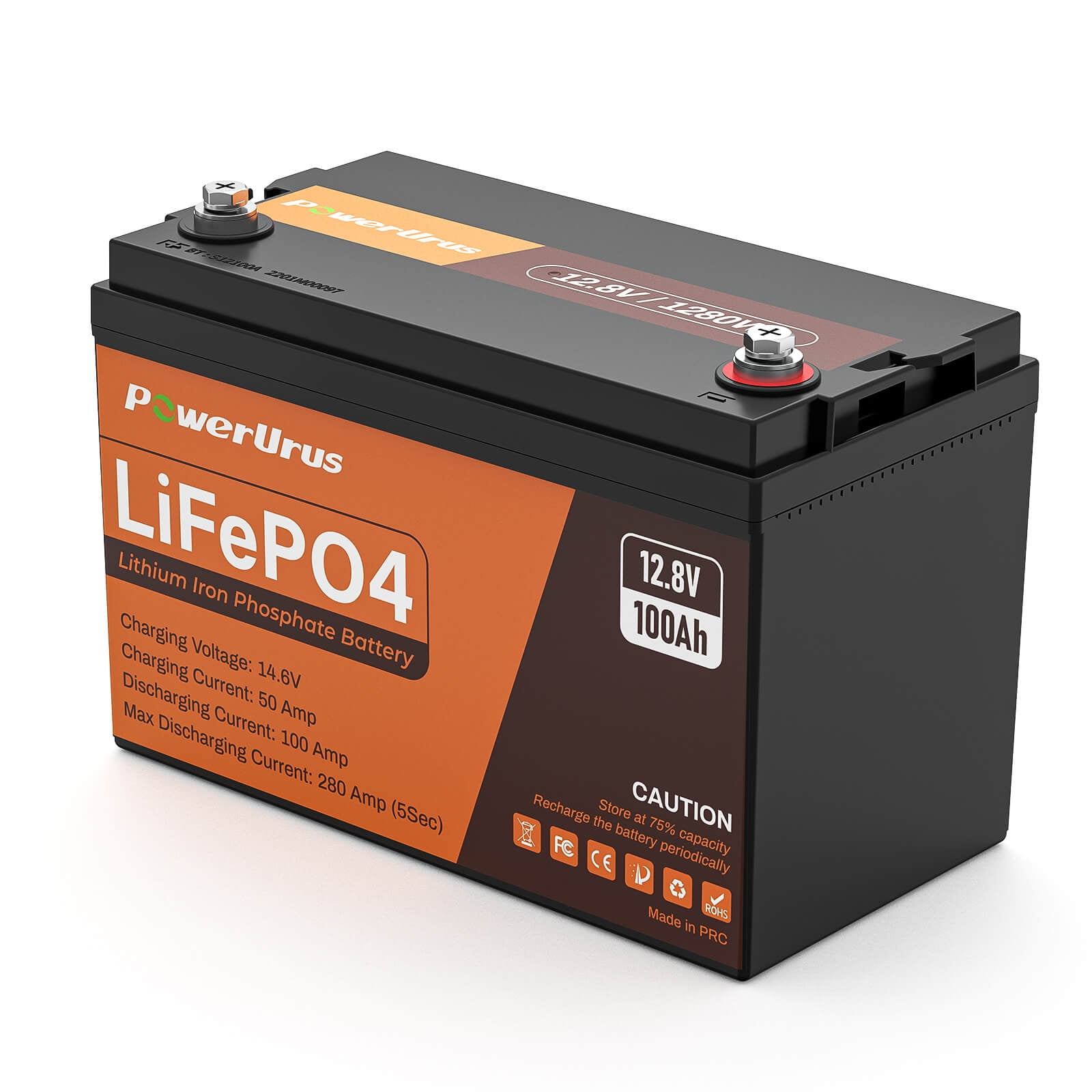 PowerUrus 12V 100Ah LiFePO4 Lithium Battery, 100A BMS & APP, 8000+ Deep ...