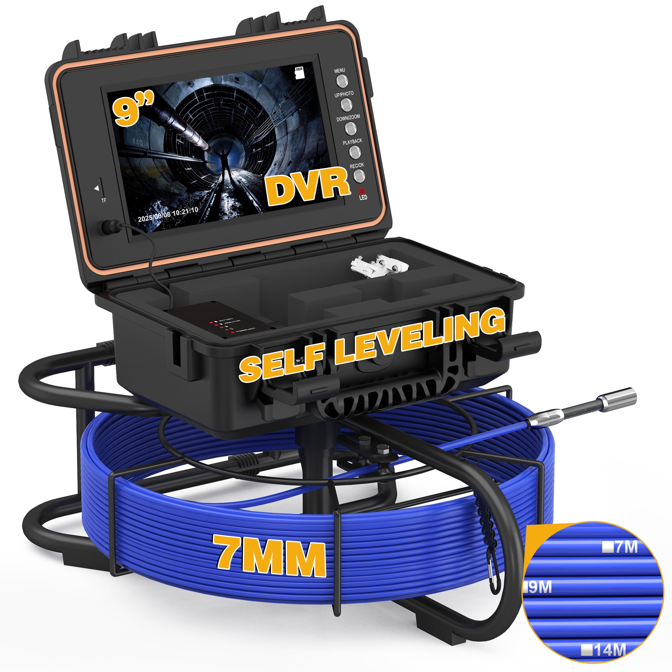PowerWill Self-Leveling Sewer Inspection Camera, 9" HD Plumbing Camera ...