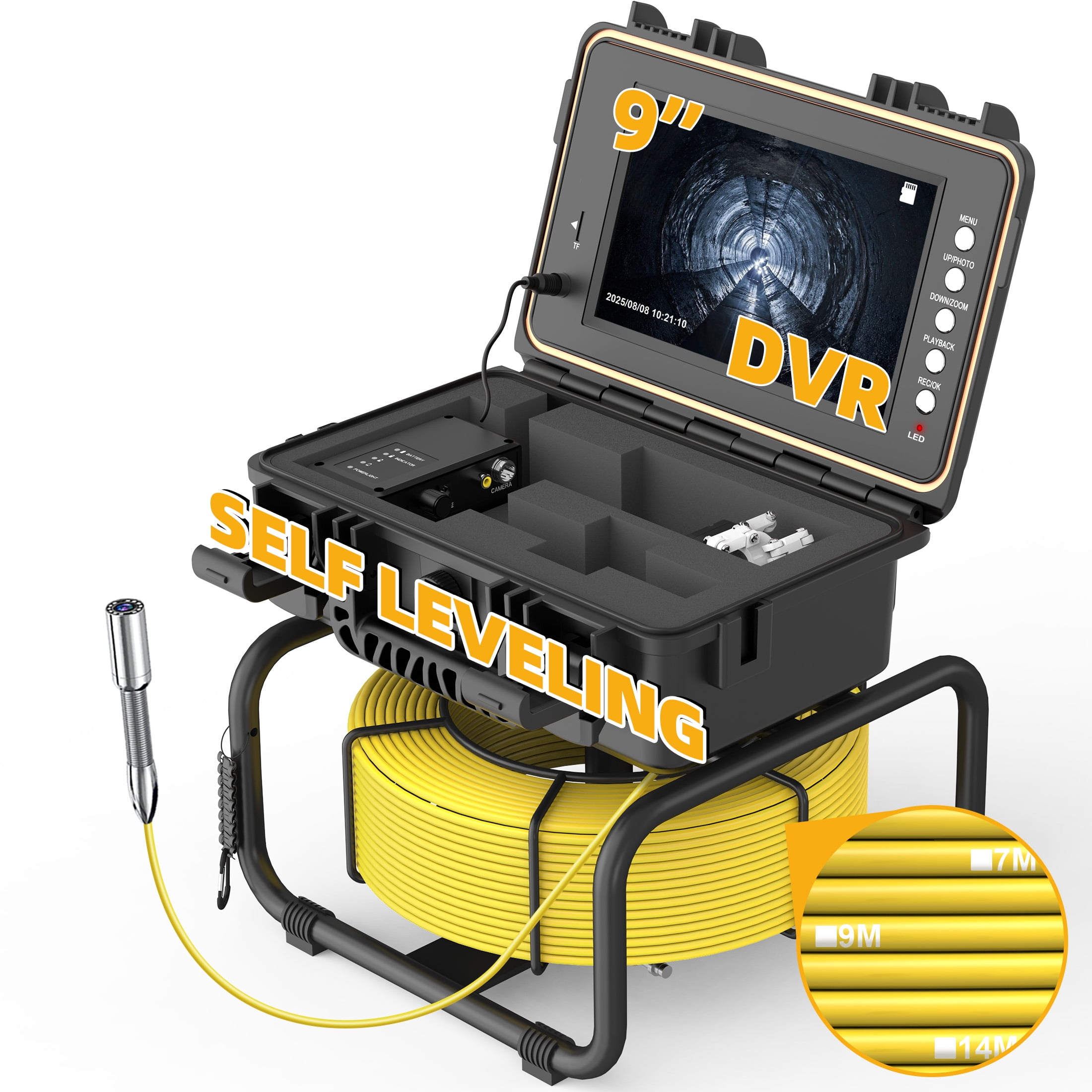 PowerWill Sewer Camera, 100ft with 9" Monitor, DVR, Self Leveling Pipe ...