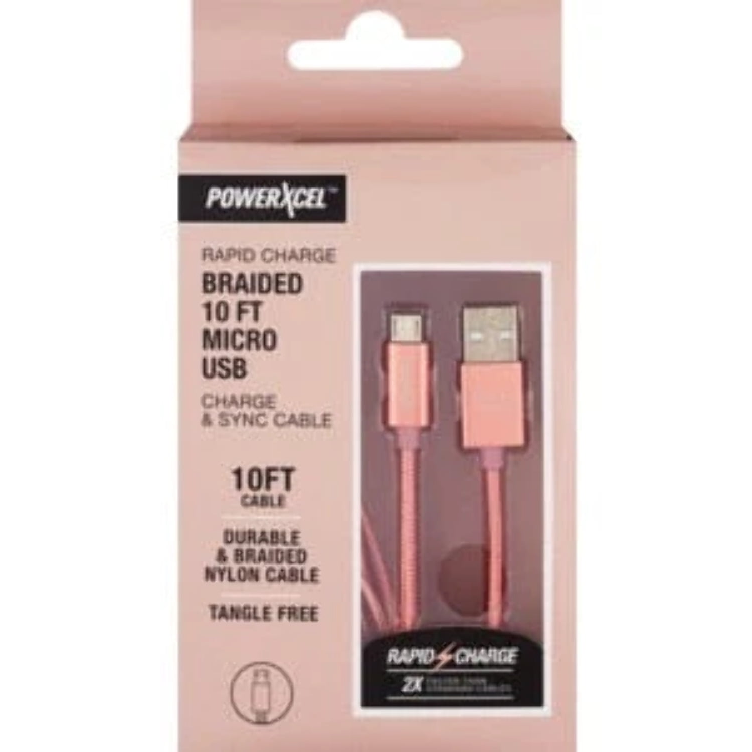 PowerXcel Rapid Charge Braided Micro USB Charge Sync Cable, Rose Gold ...
