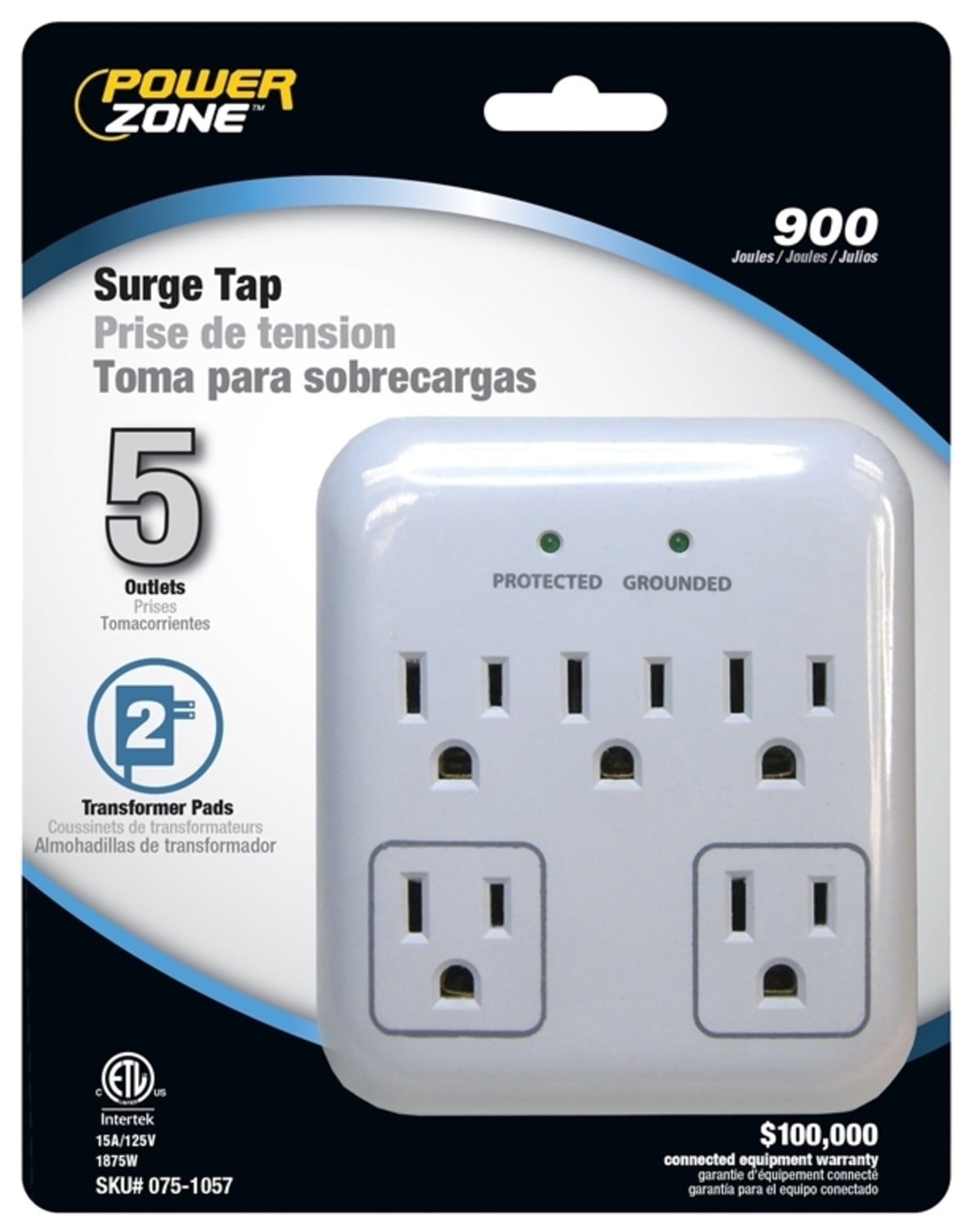 PowerZone OR802155 Tap Surge Protector, 15 A, 5 Outlet, White/Gray ...