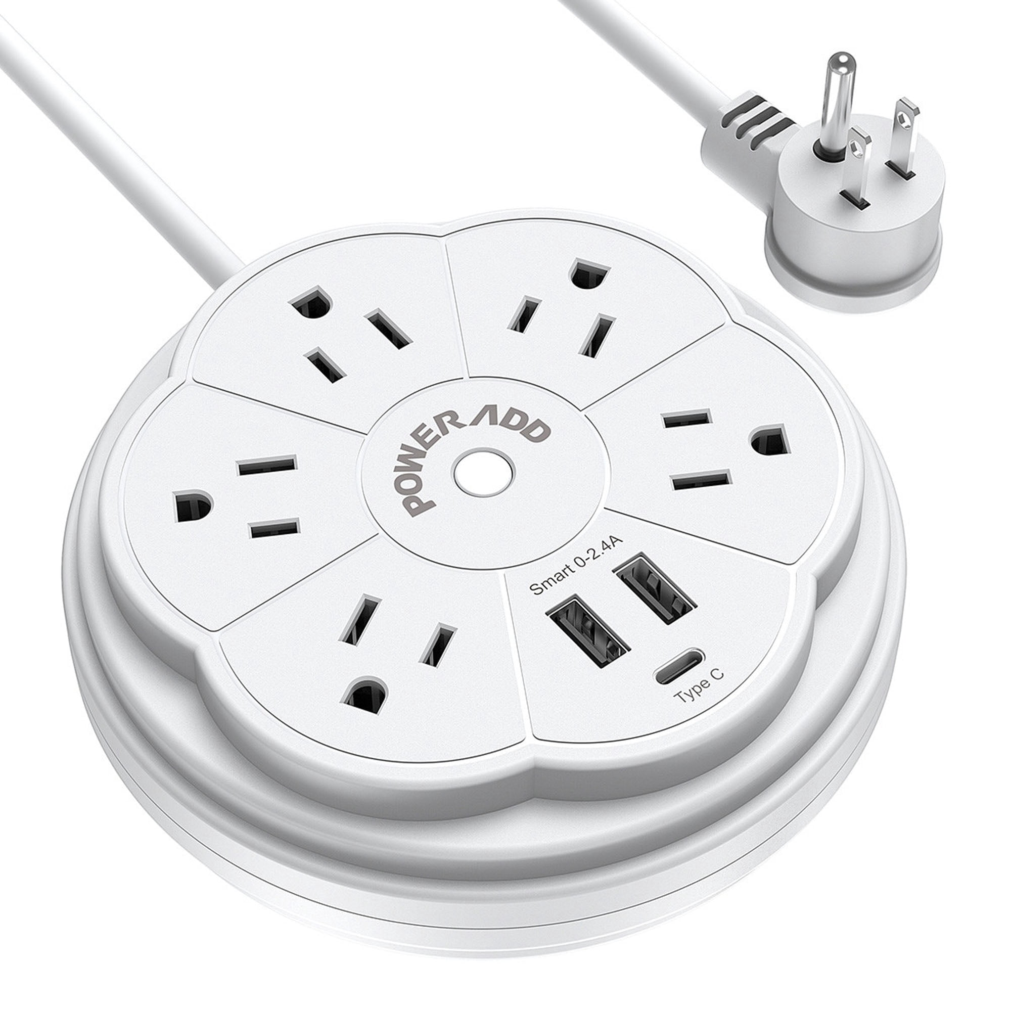 Poweradd 300 Joule 5 Outlet Surge Protector Dual USB Ports Power Strip ...