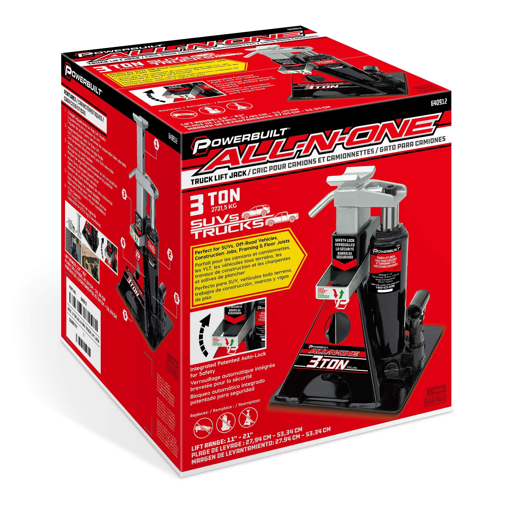Powerbuilt 3 Ton All-in-One Hydraulic Bottle Jack & Jackstand (640912 ...