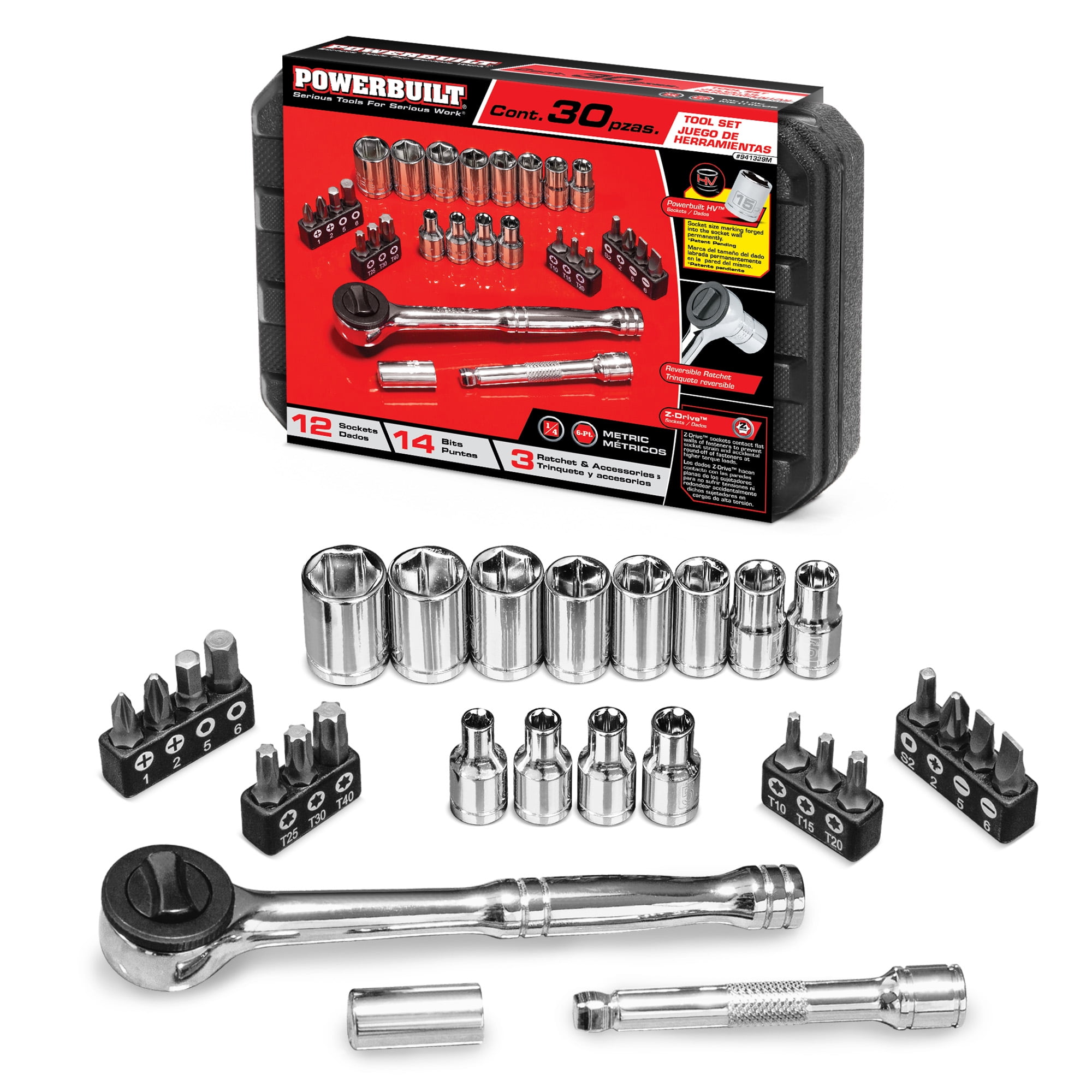 Powerbuilt 30 Piece 1/4 Inch Drive Metric Socket Set - 941329 - Walmart.com