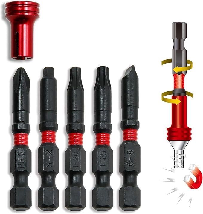 Powerbuilt 5 Piece Impact Torsion Bit Set, Slotted, Square, Shock ...