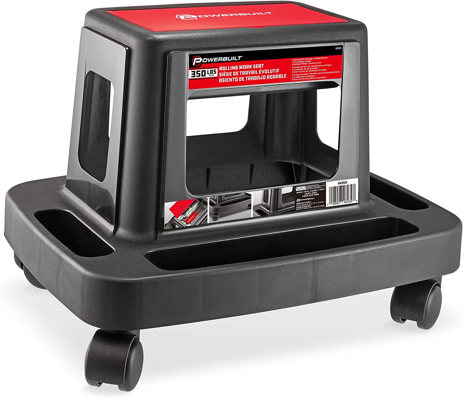 Powerbuilt 620526 Sturdy HD Injection Rolling Storage Tray Work Seat ...