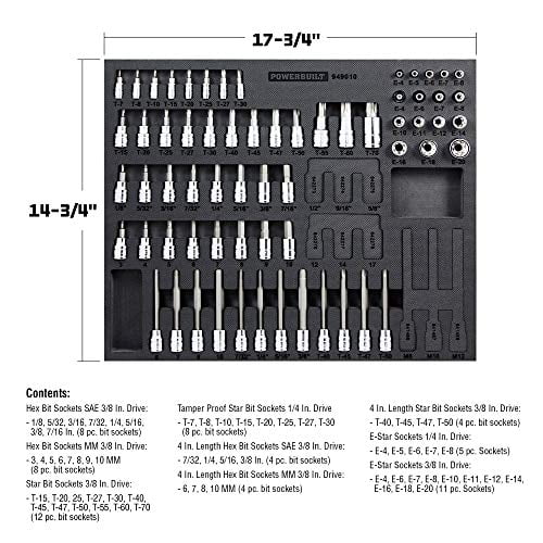 Powerbuilt 64 Piece Bit Socket Set, Hex, Torx, Specialty Bits, Up to 4 ...