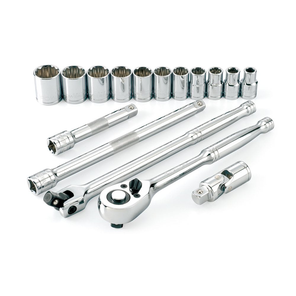 Powerbuilt 641709 1/2" Drive 12 Pt. SAE Socket Set, 16 Pieces - Walmart.com
