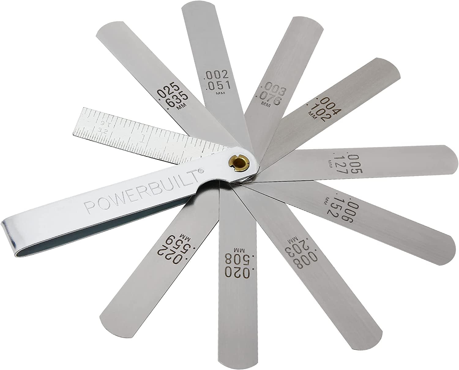 Powerbuilt 9 Blade Merric/SAE Feeler Gauge and Ruler, 9 Blade: 0.002"-0 ...