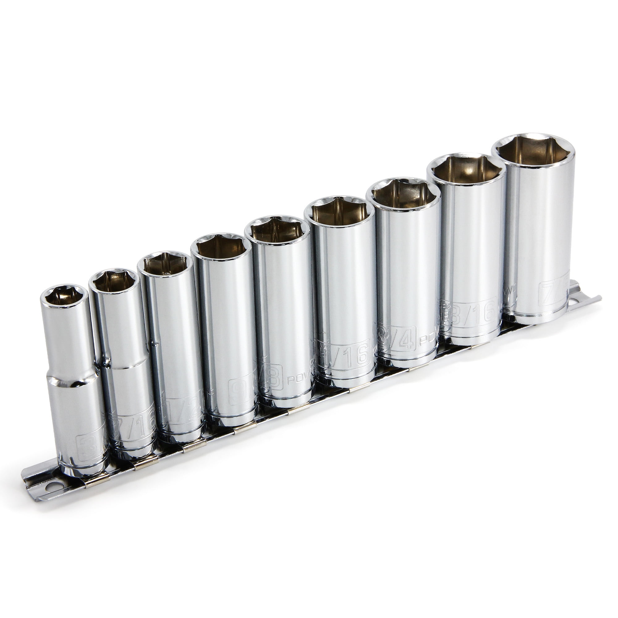 Powerbuilt 9 Piece 3/8 Inch Drive SAE 6 Point Deep Well Socket Set ...