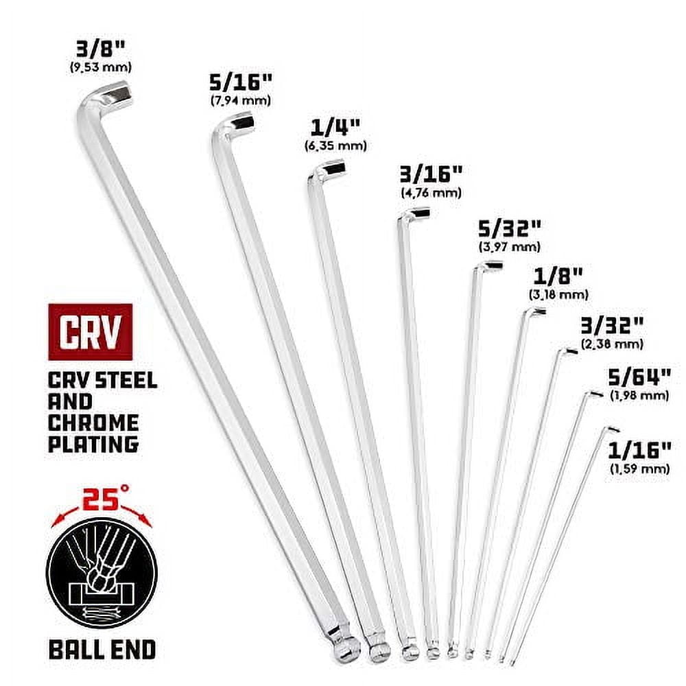 Powerbuilt 9 Piece SAE Stubby End, Extra Long Arm Ball End Hex Key ...