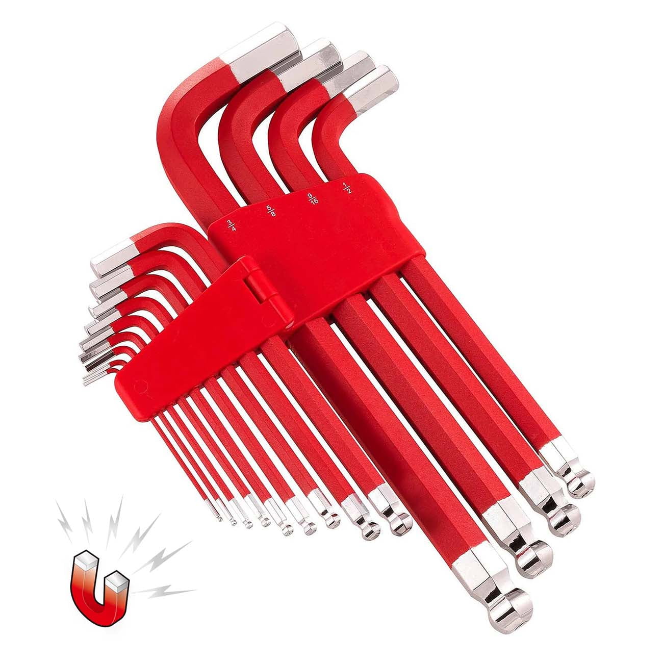 Powerbuilt Red SAE Long Arm Magnetic Hex Key Wrench Set (13 Piece Set ...