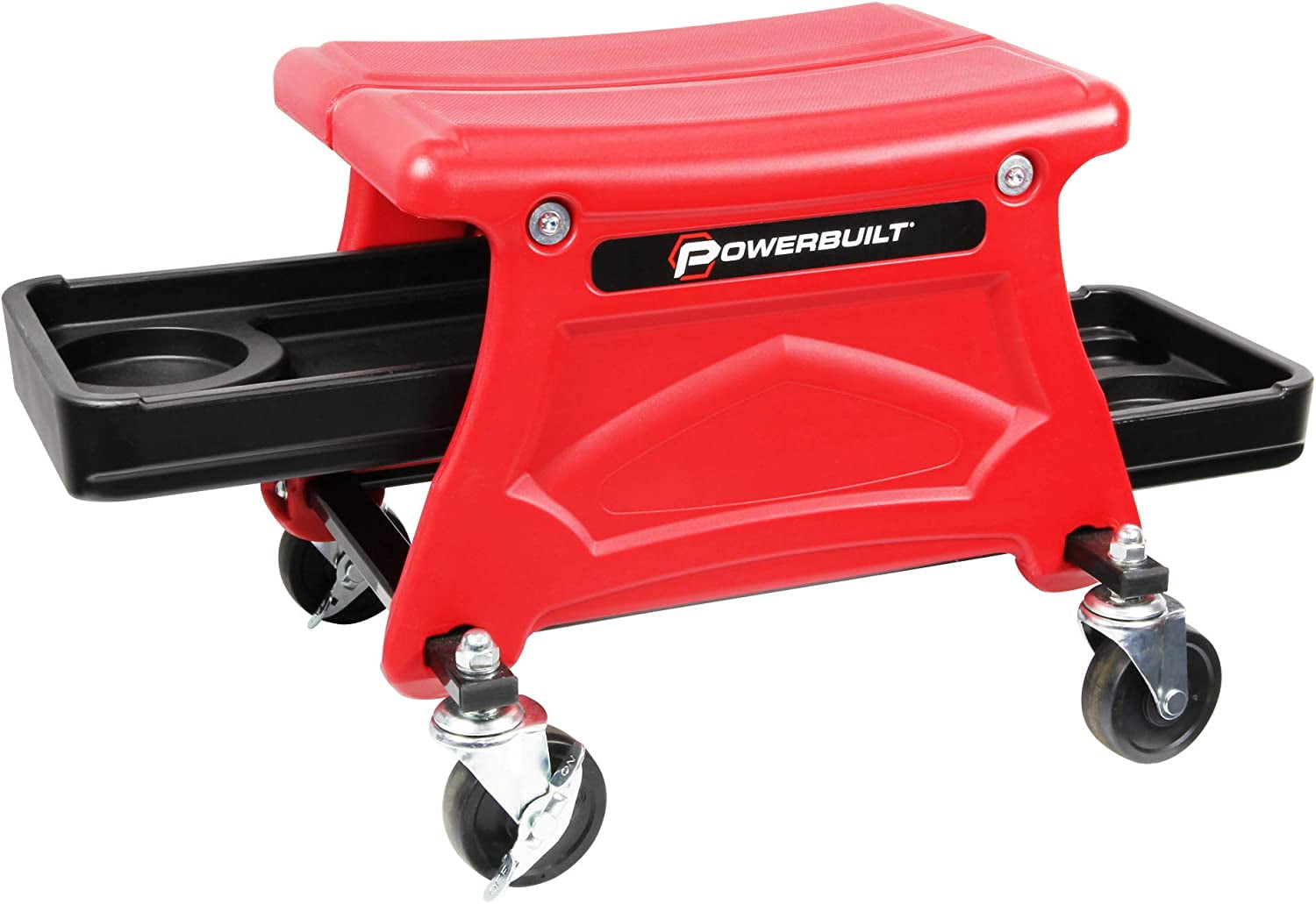 Powerbuilt Rolling Garage Seat with Tool Trays, Smooth Ball Wheel ...