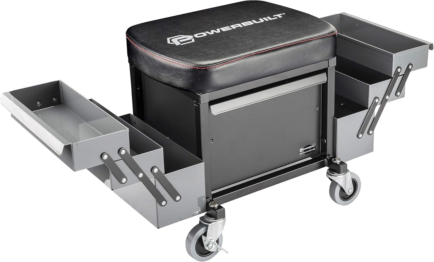 Powerbuilt Rolling Seat with Expandable Tool Trays, Roller Toolbox ...