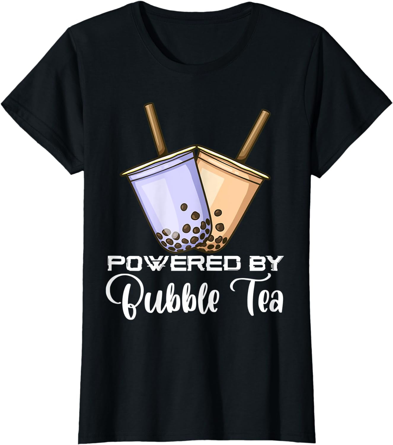 Powered By Bubble Tea Boba Tapioca Pearl Drink Cold Milk Tea T-Shirt ...