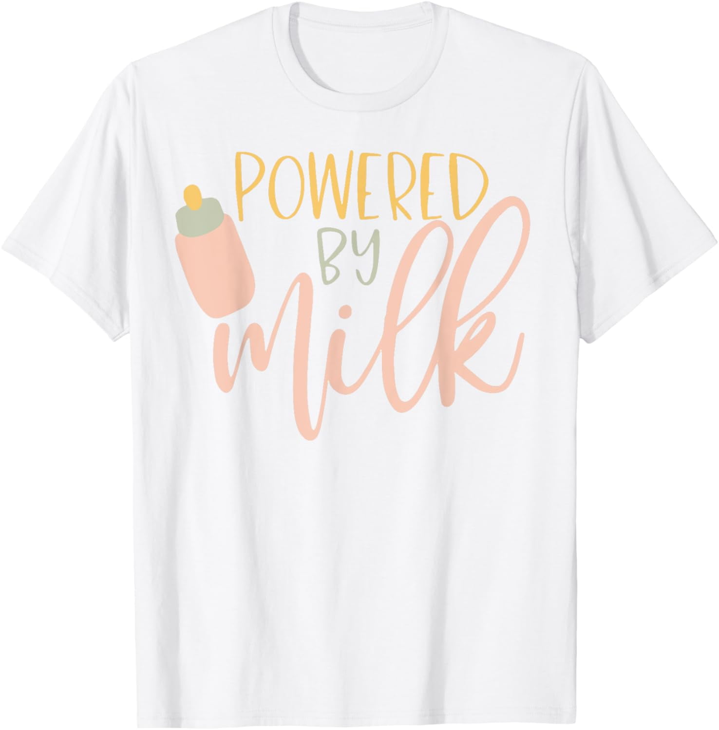 Powered By Milk Funny Baby Born Gender Reveal Party Shower T-Shirt ...