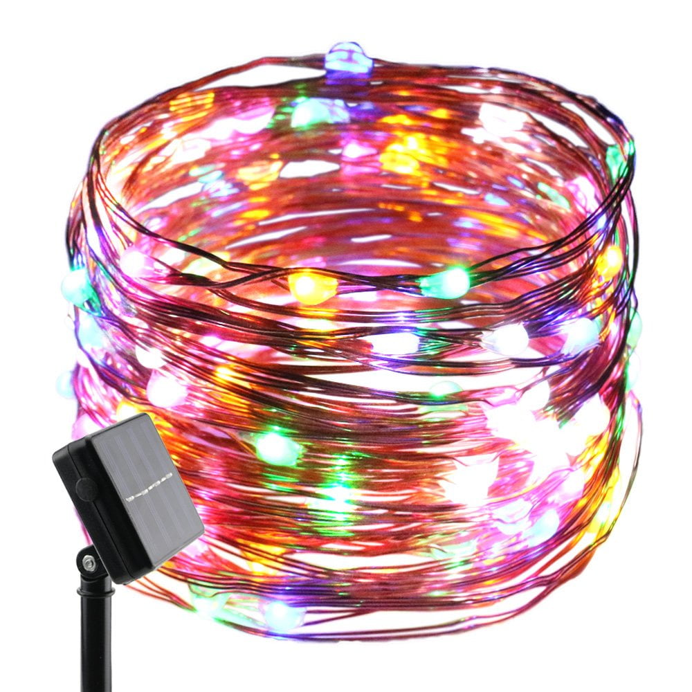 QISHI Christmas Lights, Multicolor Solar Powered Copper Wire Fairy ...