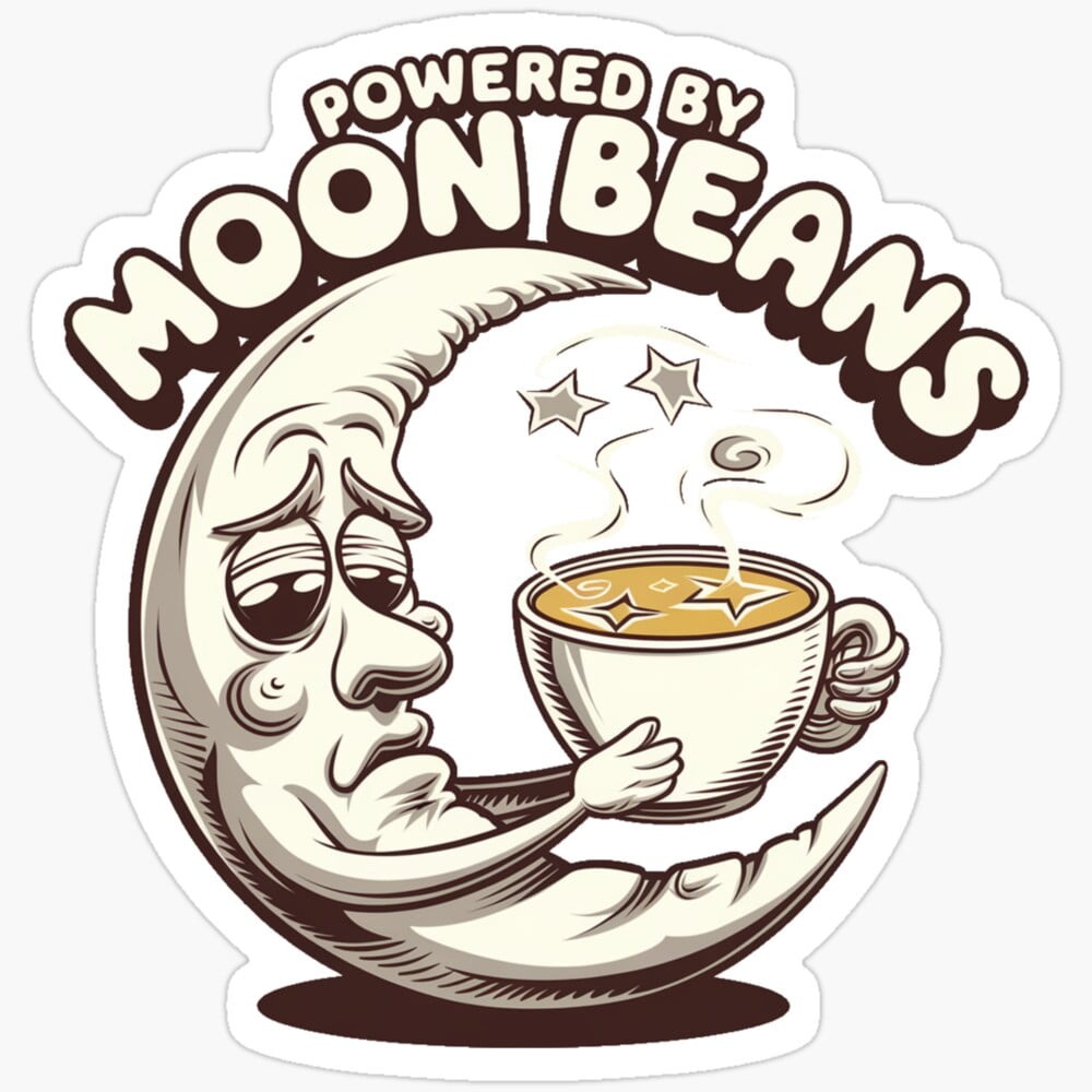 Powered By Moon Beans | Lunar Coffee Design Stickerphone Decal Water ...