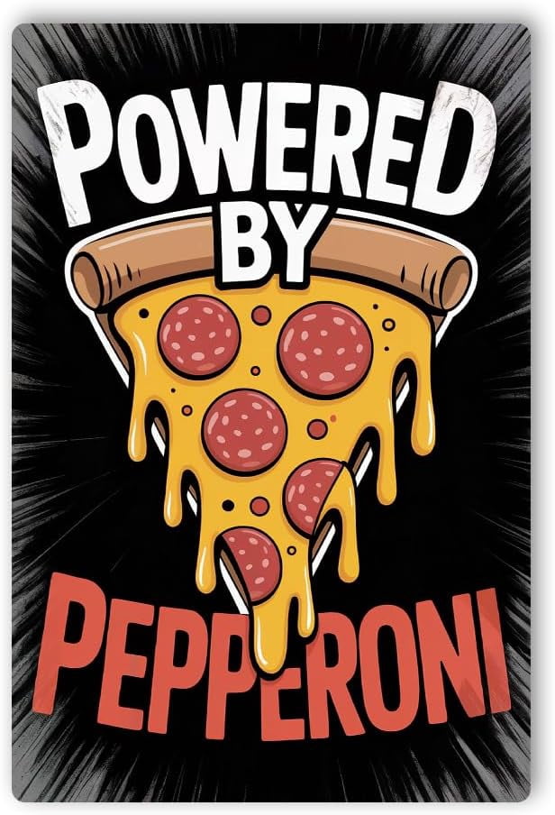 Powered by Pepperoni Metal Poster by DC | Vintage Tin Sign Wall Art for ...