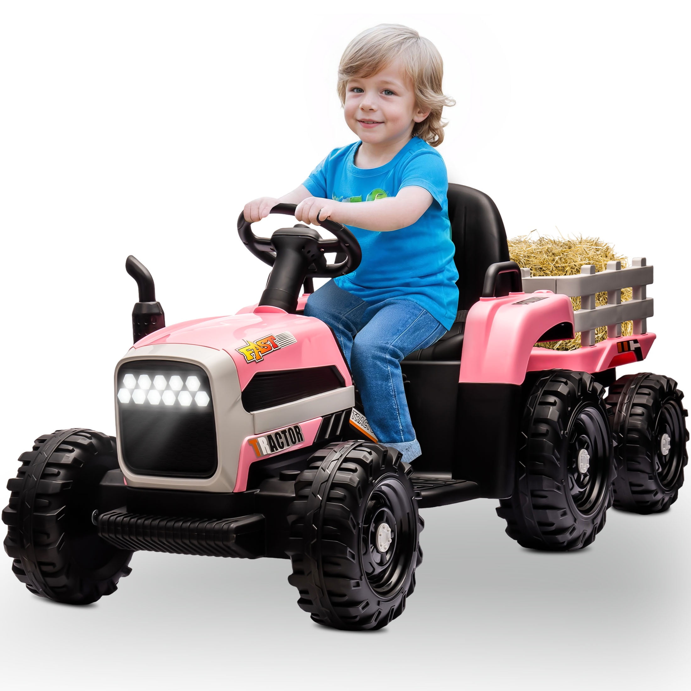 Powered Ride on Toy Tractor, 24V Kids Ride on Car with Remote Control ...