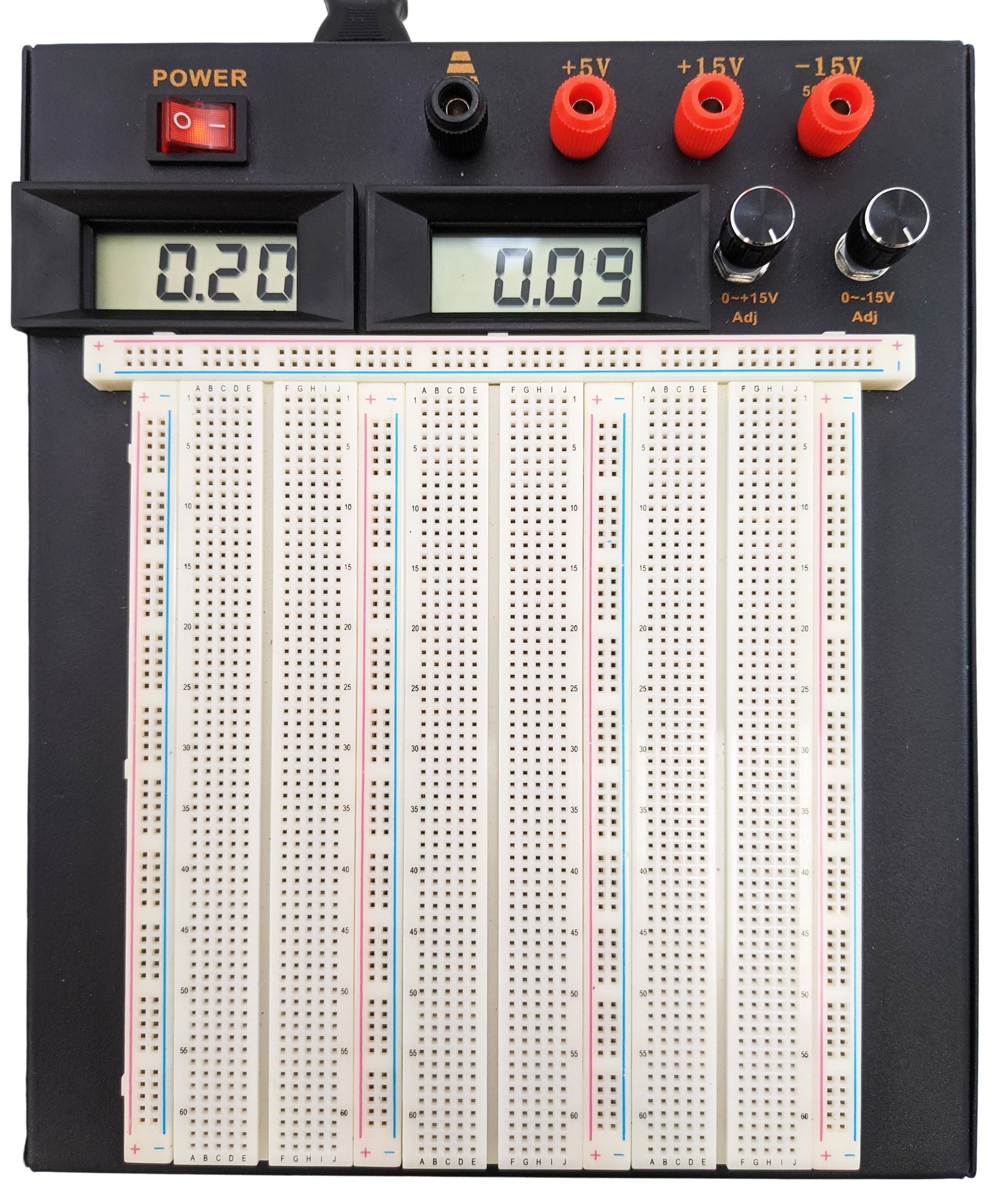 Powered Solderless Breadboard with 2390 Tie Points, 3 Regulated Power ...