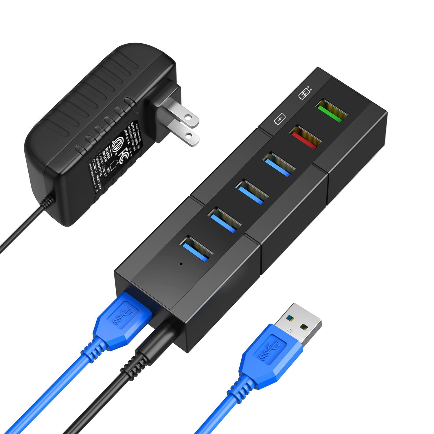 Powered USB 3.0 Hub, RAOYI 6 Ports High Speed USB 3.0 Hub Splitter with ...